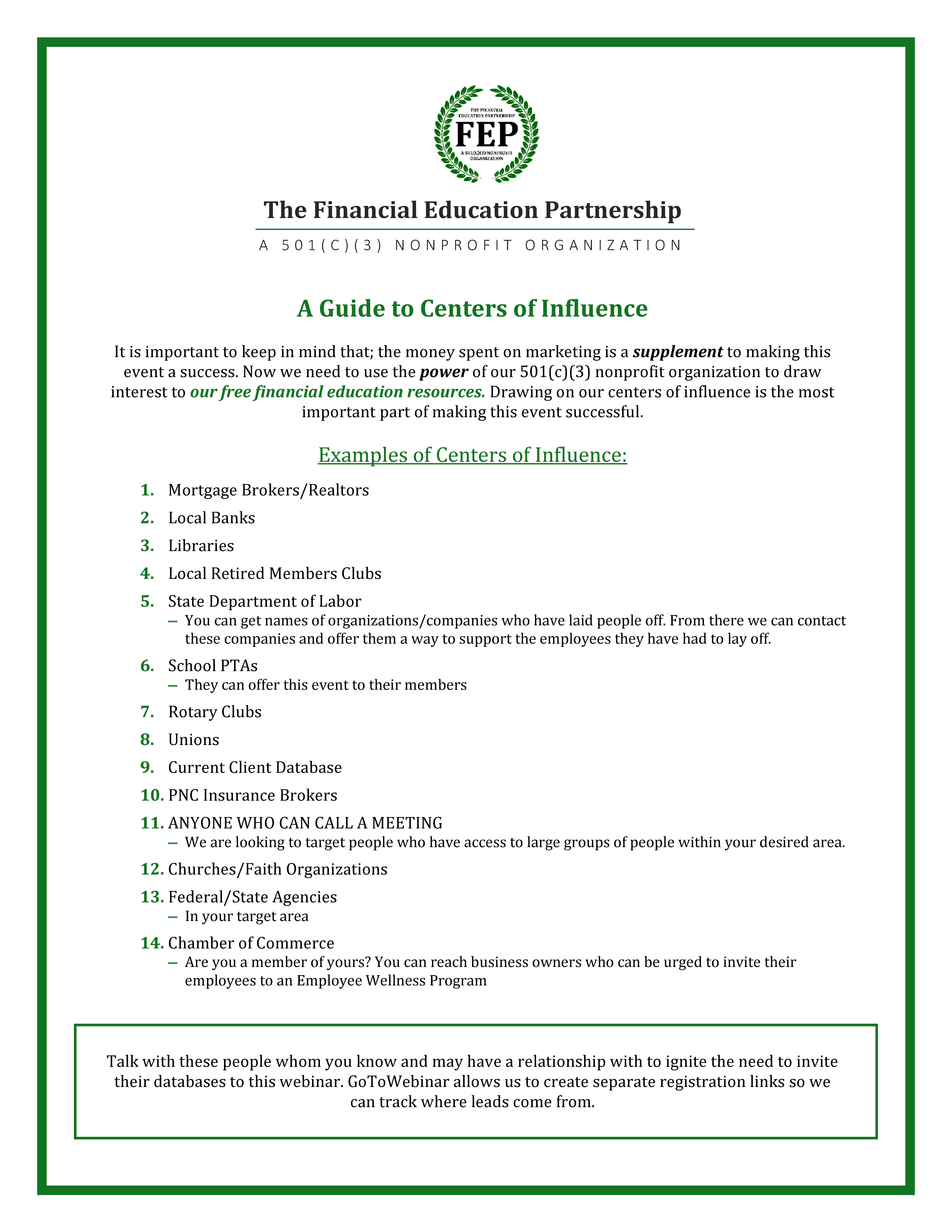 FEP Webinar Program - Financial Education Partnership